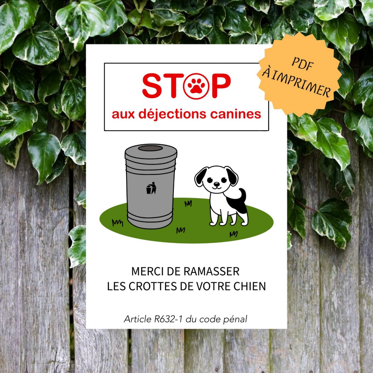 Affiche stop déjection canine à télécharger et imprimer - L'Atelier de DiMy