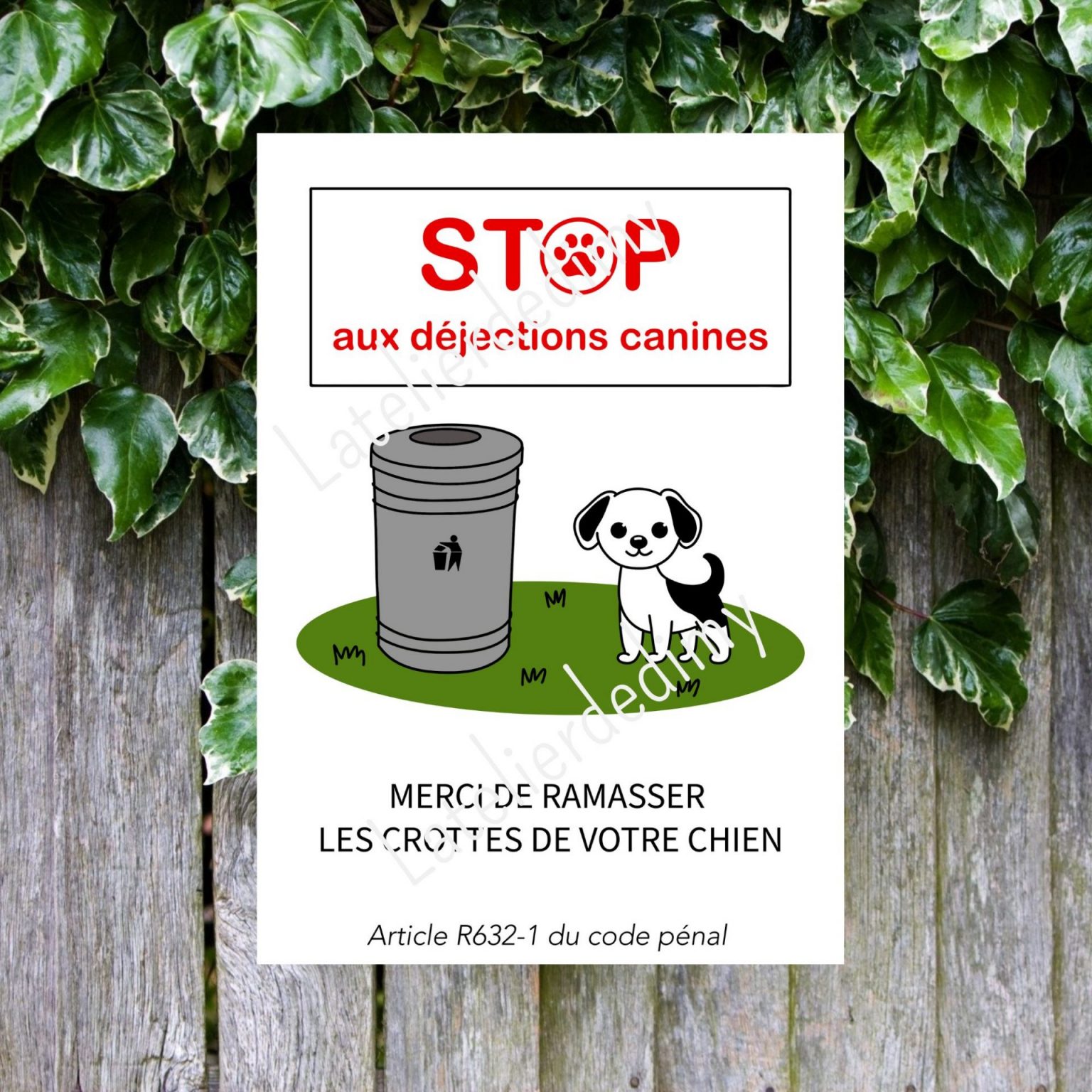 Affiche stop déjection canine à télécharger et imprimer - L'Atelier de DiMy