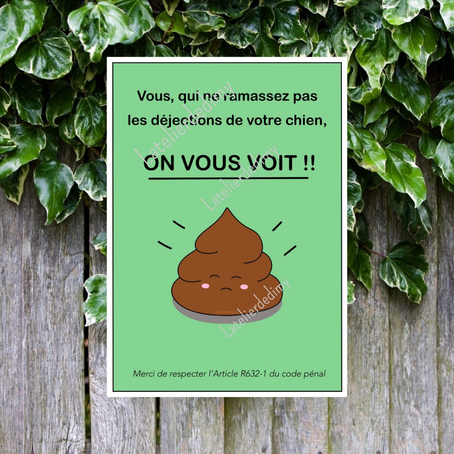 Affiche crotte de chien humoristique à imprimer - L'Atelier de DiMy